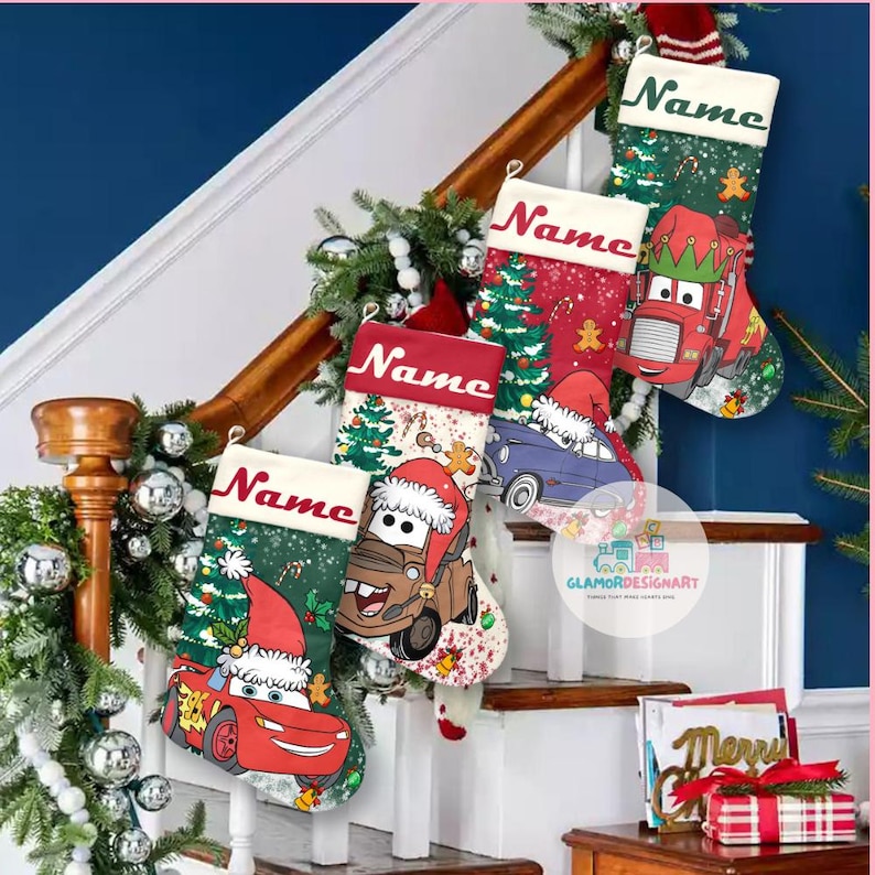 Personalized Cars Christmas Stocking, Custom Name Lightning Mcqueen Tow ...