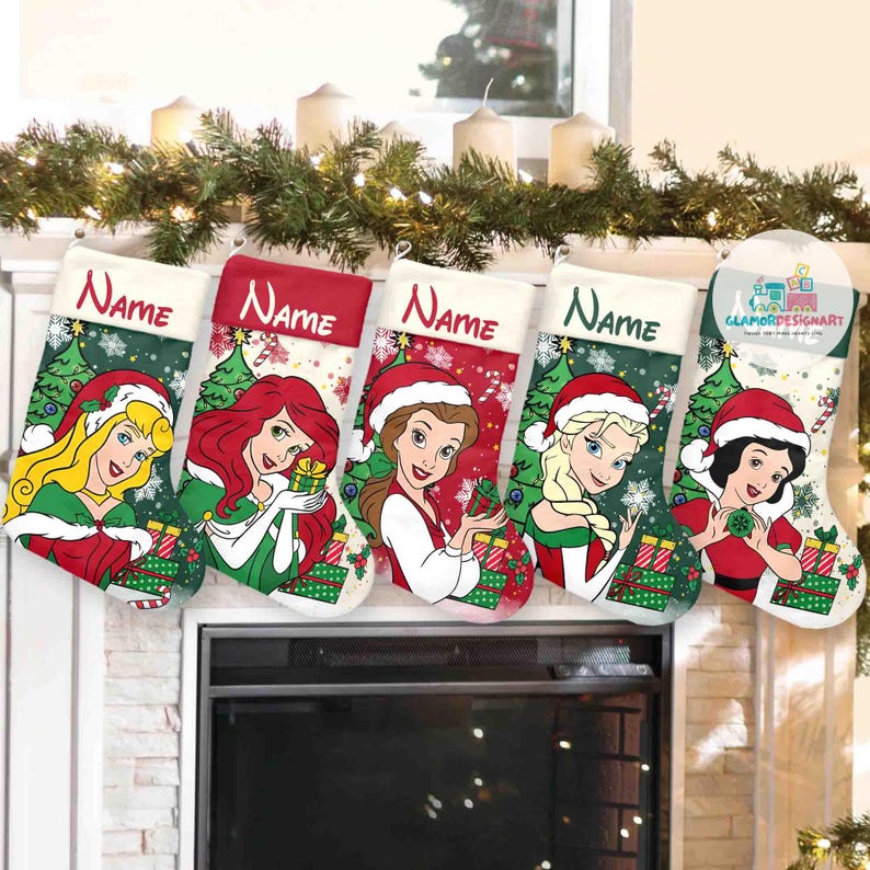 Personalized Princess Christmas Stockings, Characters Christmas Socks ...