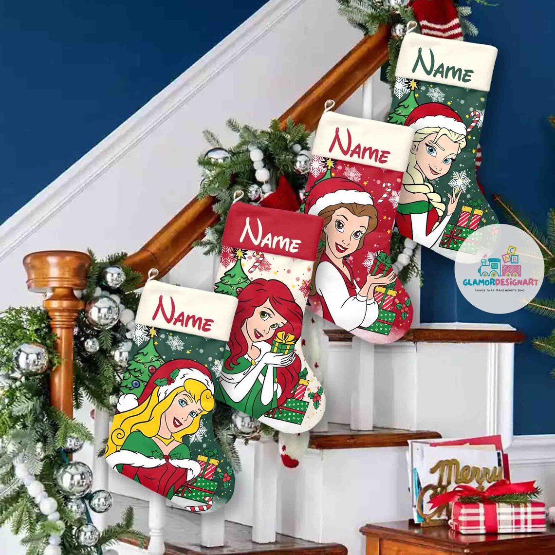 Personalized Disney Princess Christmas Stockings, Characters Christmas ...