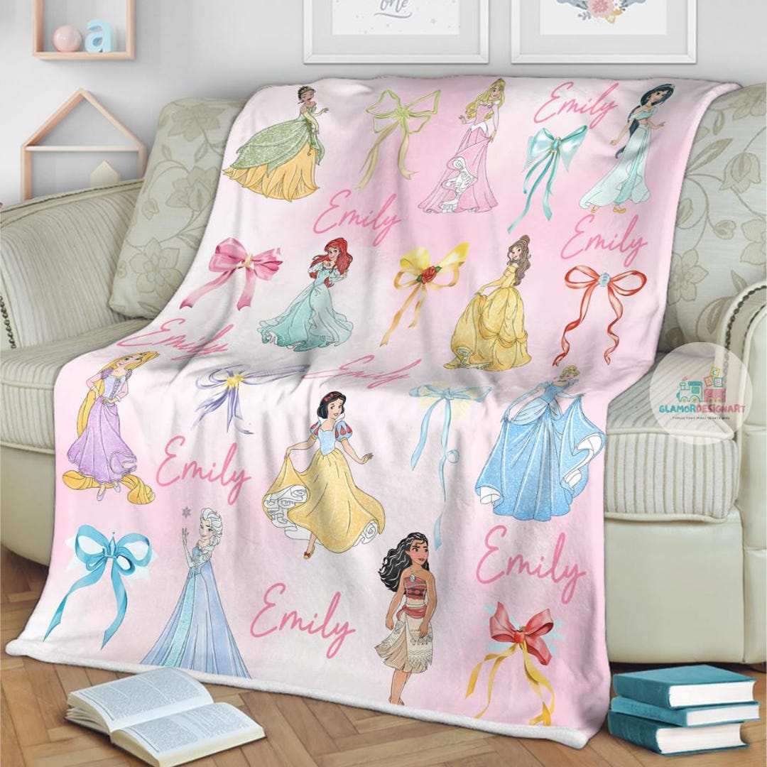 Personalized Watercolor Coquette Bows Disney Princess Blanket, WDW ...