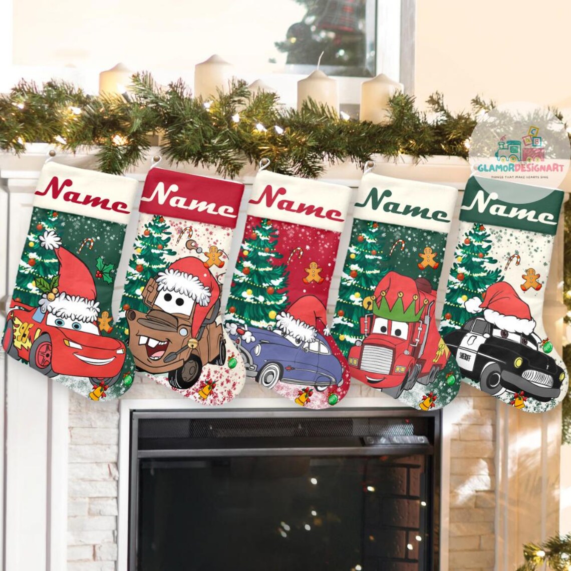 Personalized Cars Christmas Stocking, Custom Name Lightning Mcqueen Tow ...