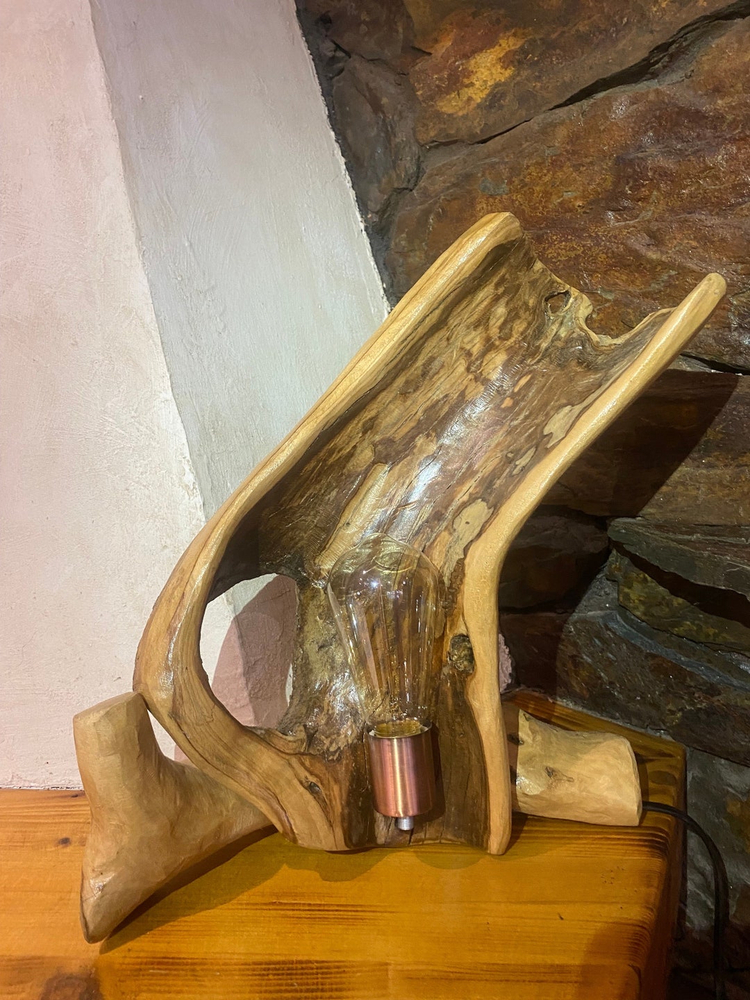 Olive Wood Table Lamp With Internal Light and Opening - Etsy