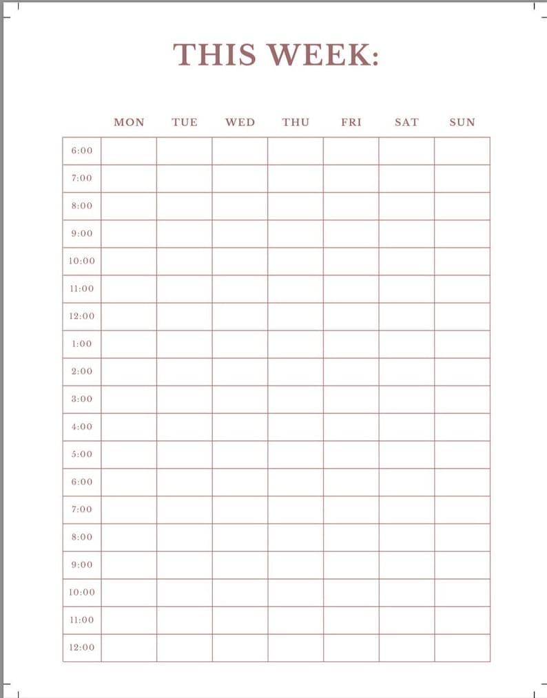 Weekly Schedule: Black and White - Etsy