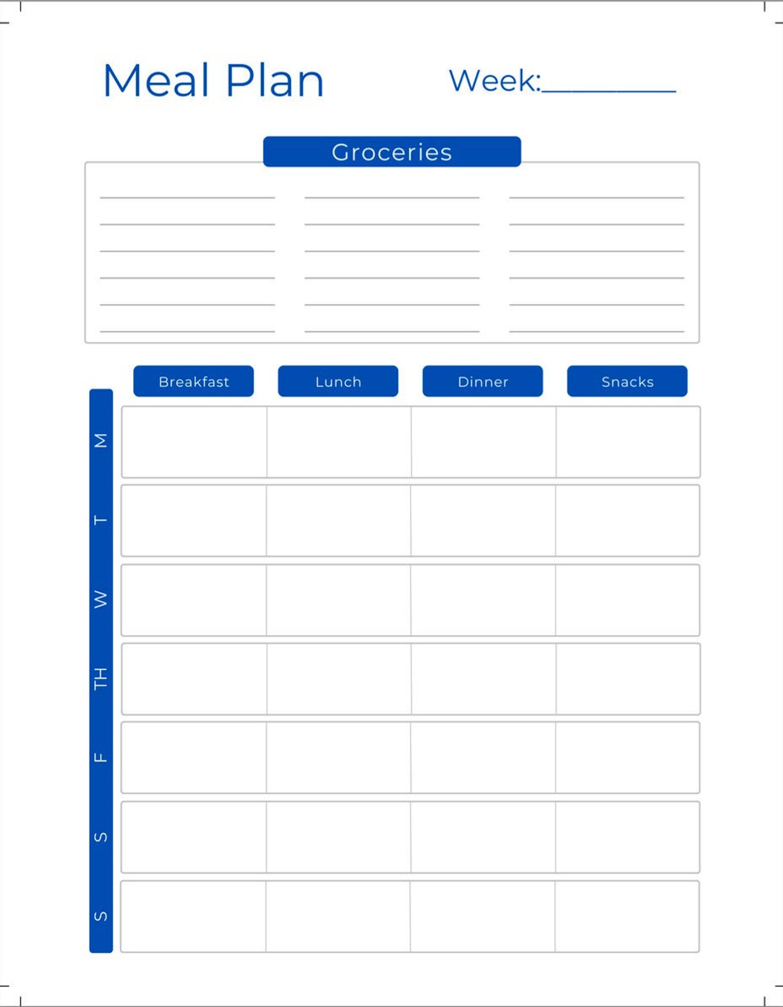 Dark Blue Weekly Meal Plan - Etsy
