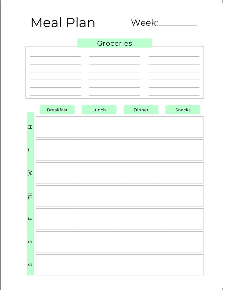 Weekly Meal Planner: Green - Etsy