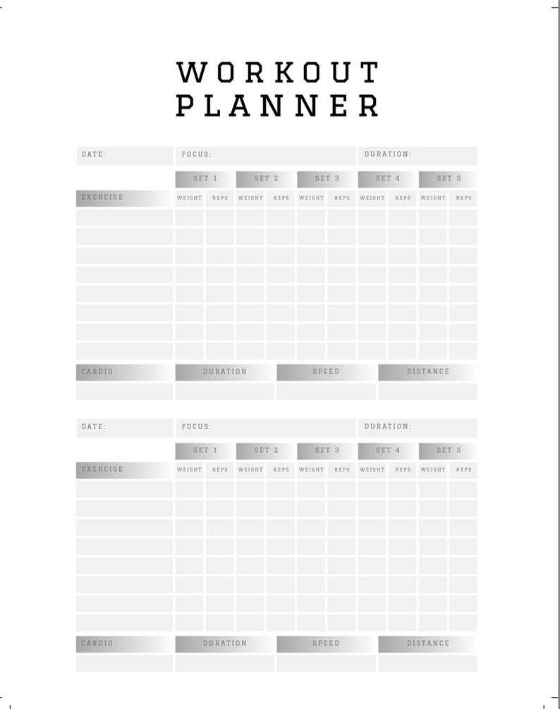 Daily Workout Plan: Black and White - Etsy