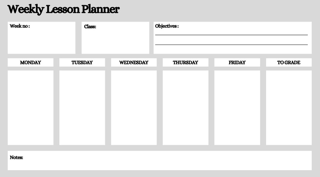 Weekly Lesson Planner: Black and White - Etsy