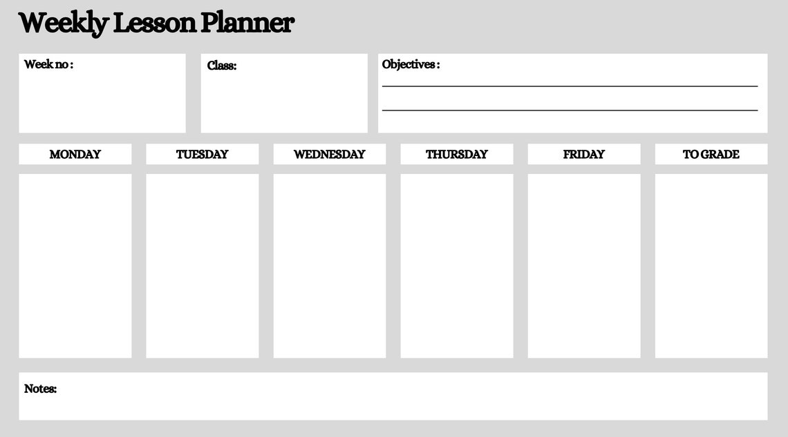 Weekly Lesson Planner: Black and White - Etsy