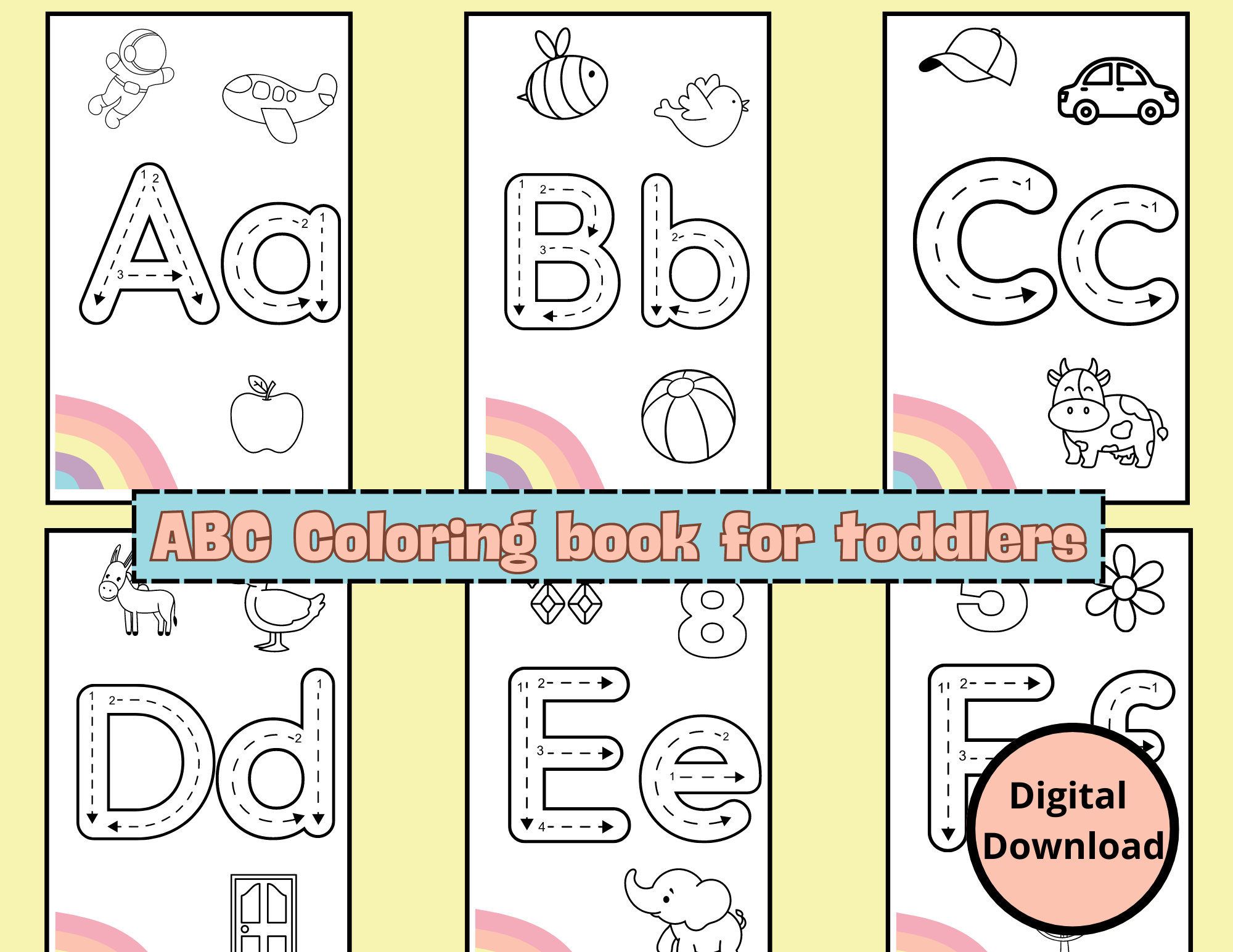Alphabet Coloring Pages for Toddlers, ABC Coloring Book, Preschool ...