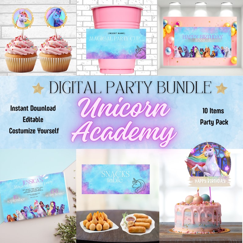 Unicorn Academy Birthday Party Kit DIGITAL | Unicorn Academy Party ...