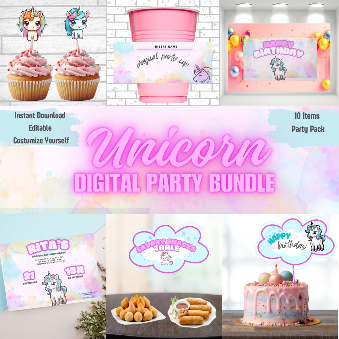 Unicorn Birthday Party Kit DIGITAL | Unicorn Party Bundle Set ...