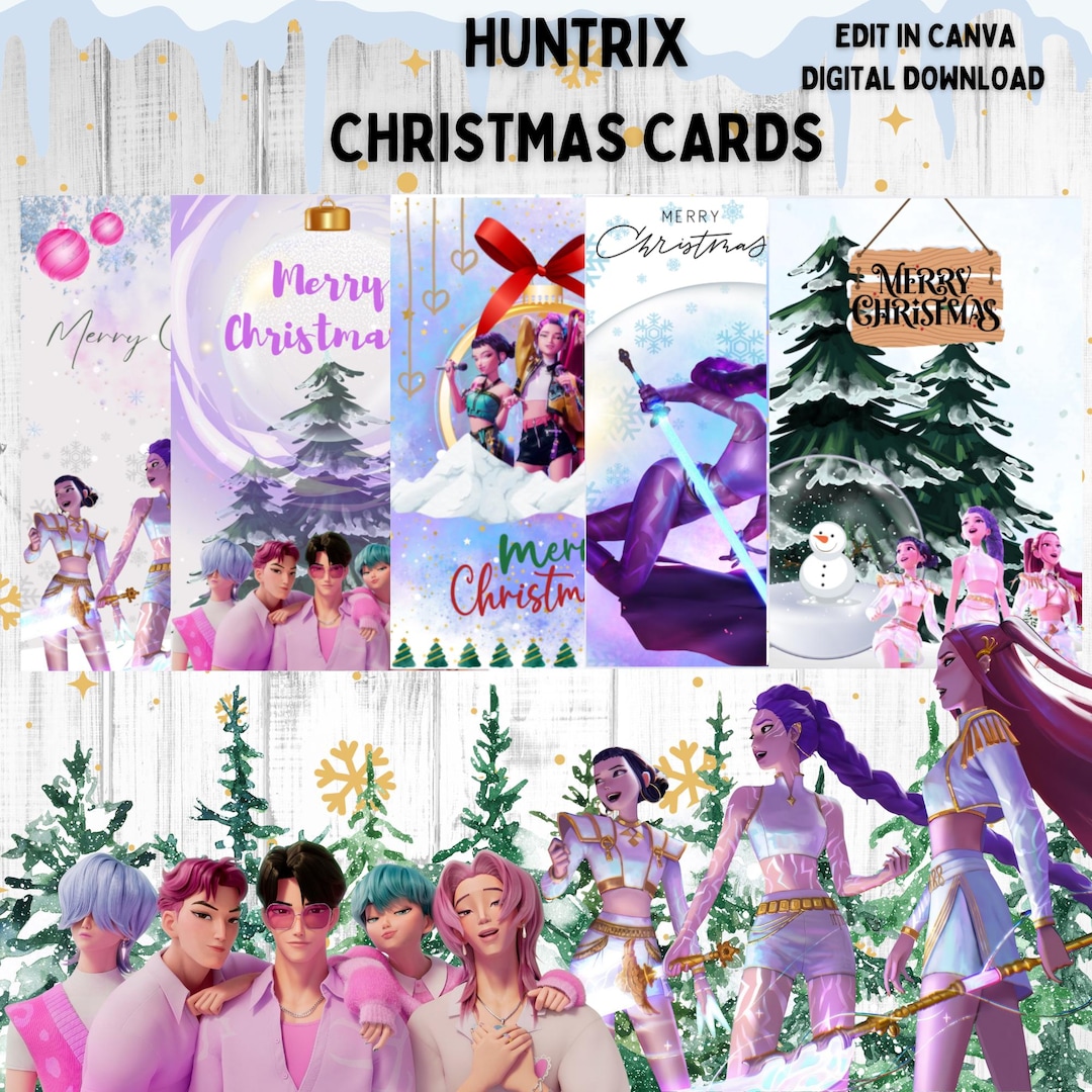 Huntrix Demon Hunters Holiday Card Set | Printable Anime Fan Art Pack ...
