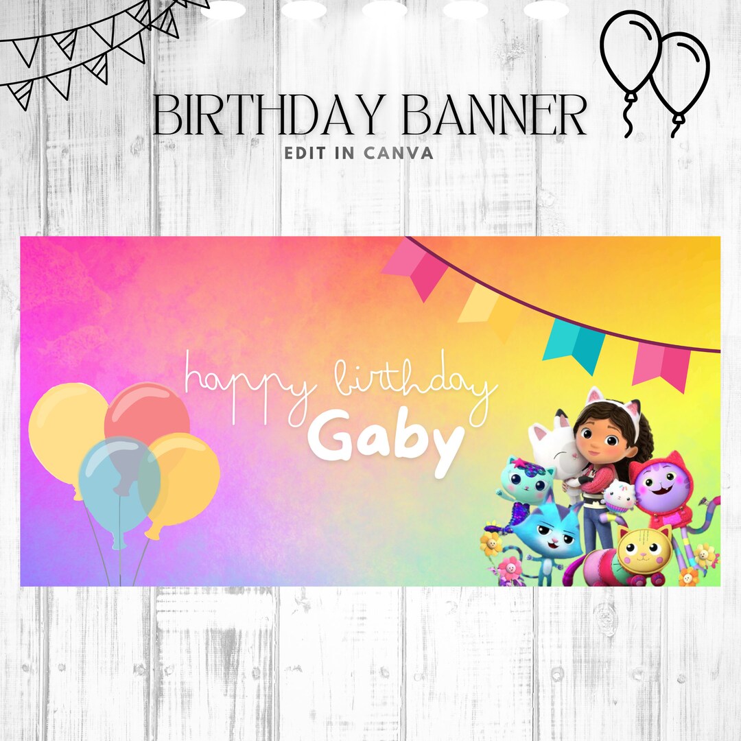 GABBY'S DOLLHOUSE Birthday Banner Gabby's Dollhouse Birthday Wall Sign ...