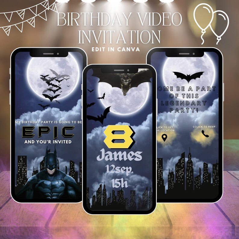 Batman Animated Birthday Invitation for Boy, Custom Editable Template ...