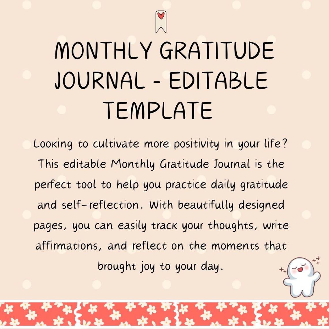 Editable Monthly Gratitude Journal Template – Printable Self-care ...