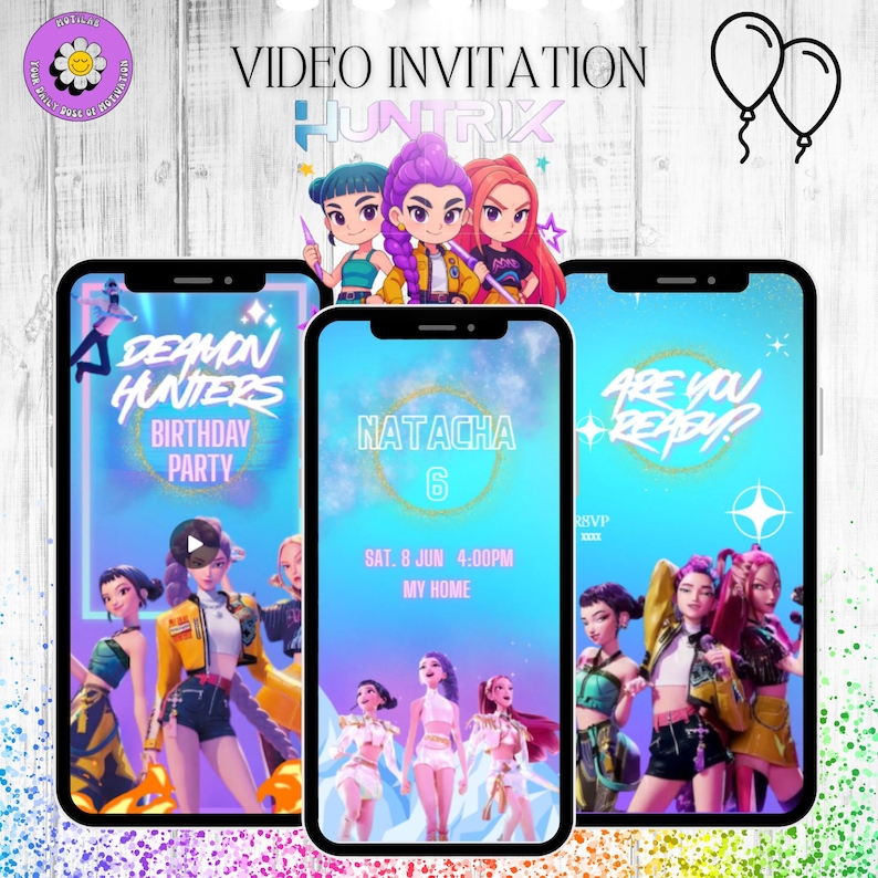 Huntrix K-pop Demon Hunters Video Invitation | Editable Canva Template ...