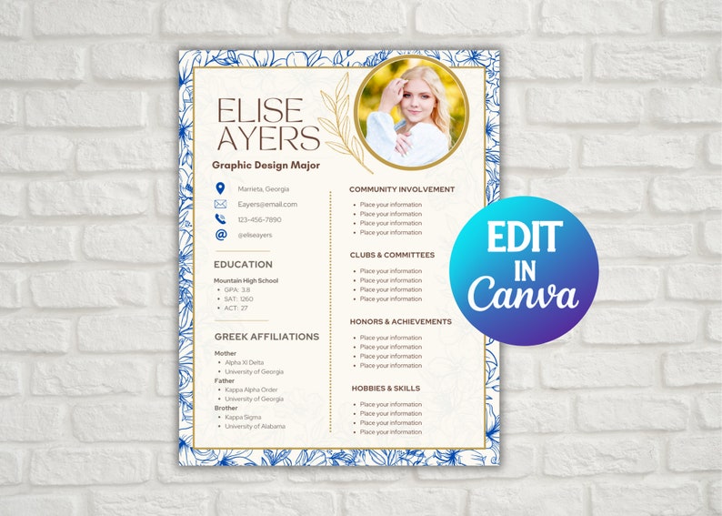 Sorority Resume Template, Rush Resume, Sorority Cover Letter, College ...