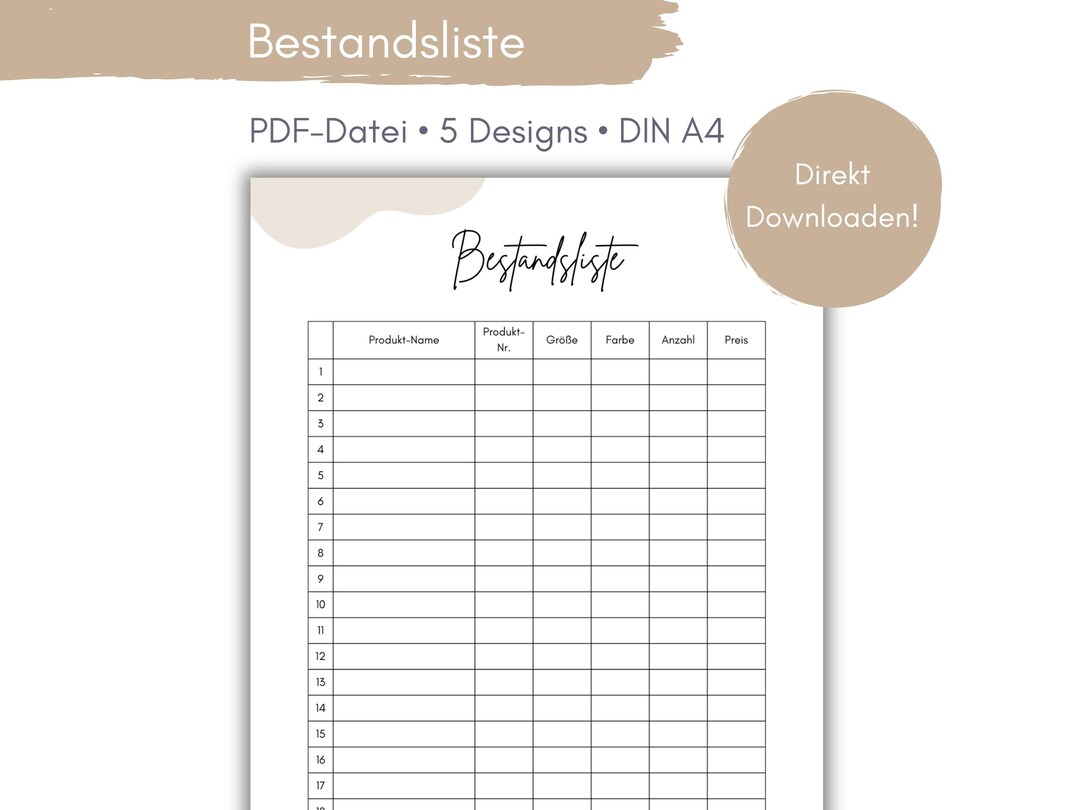 Inventory Tracker List | Product Overview | Instant Download | PDF | A4 ...