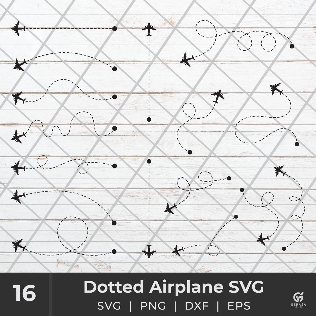 Dotted Airplane Trajectories SVG Bundle, Path or Way of Plane, Vector ...