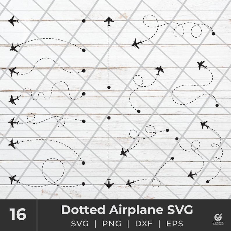 Dotted Airplane Trajectories SVG Bundle, Path or Way of Plane, Vector ...