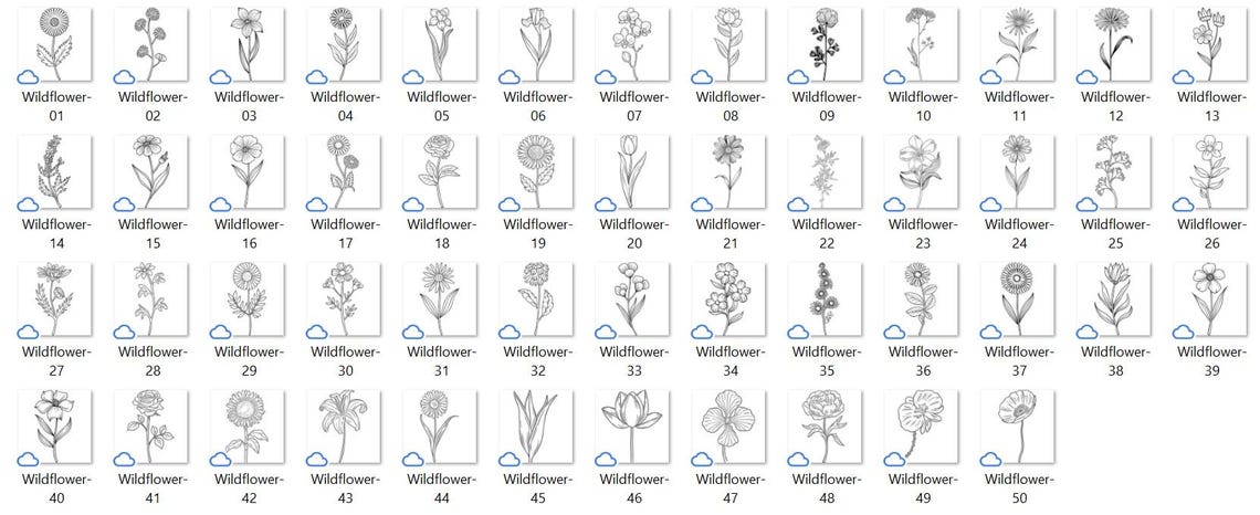 50 Wildflower SVG Bundle, Floral Svg, Botanical Svg, Flower SVG, Flower ...