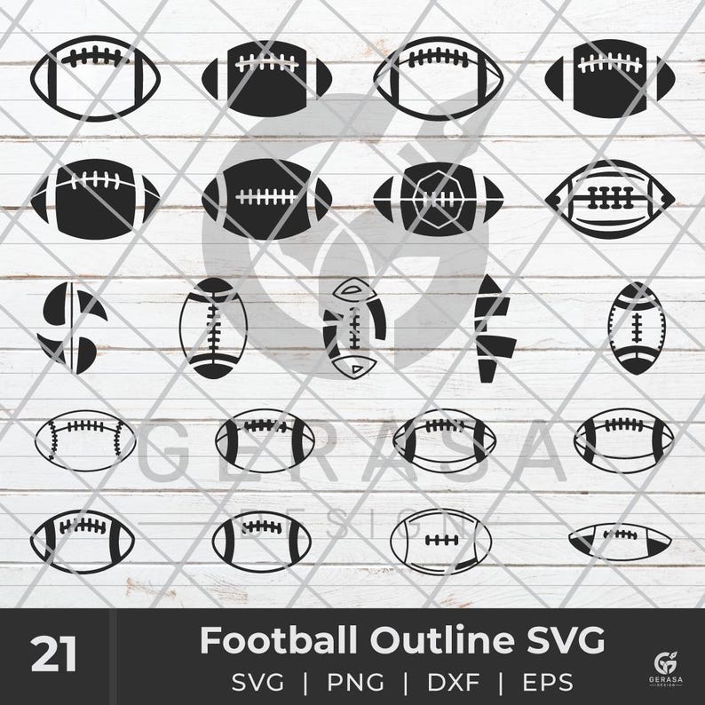 Football Outline SVG Bundle: Clipart, Cricut Cut Files (digital ...