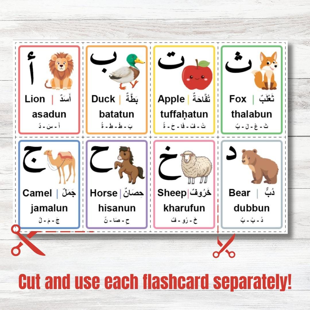 Printable Arabic-english Flashcards for Kids | Alphabet With Pictures ...