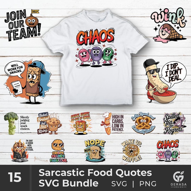Sarcastic Food Quotes SVG Bundle | Funny Cartoon Snack Quotes | 15 ...