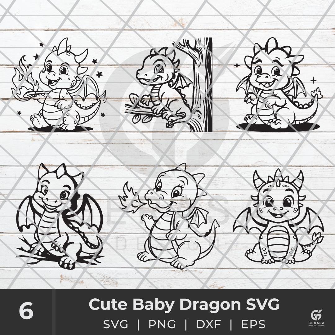 Cute Baby Dragon SVG Bundle, Dragons Cut Files, Dragon Clipart, Baby ...