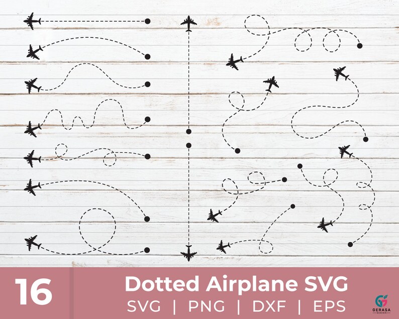 Dotted Airplane Trajectories SVG Bundle, Path or Way of Plane, Vector ...