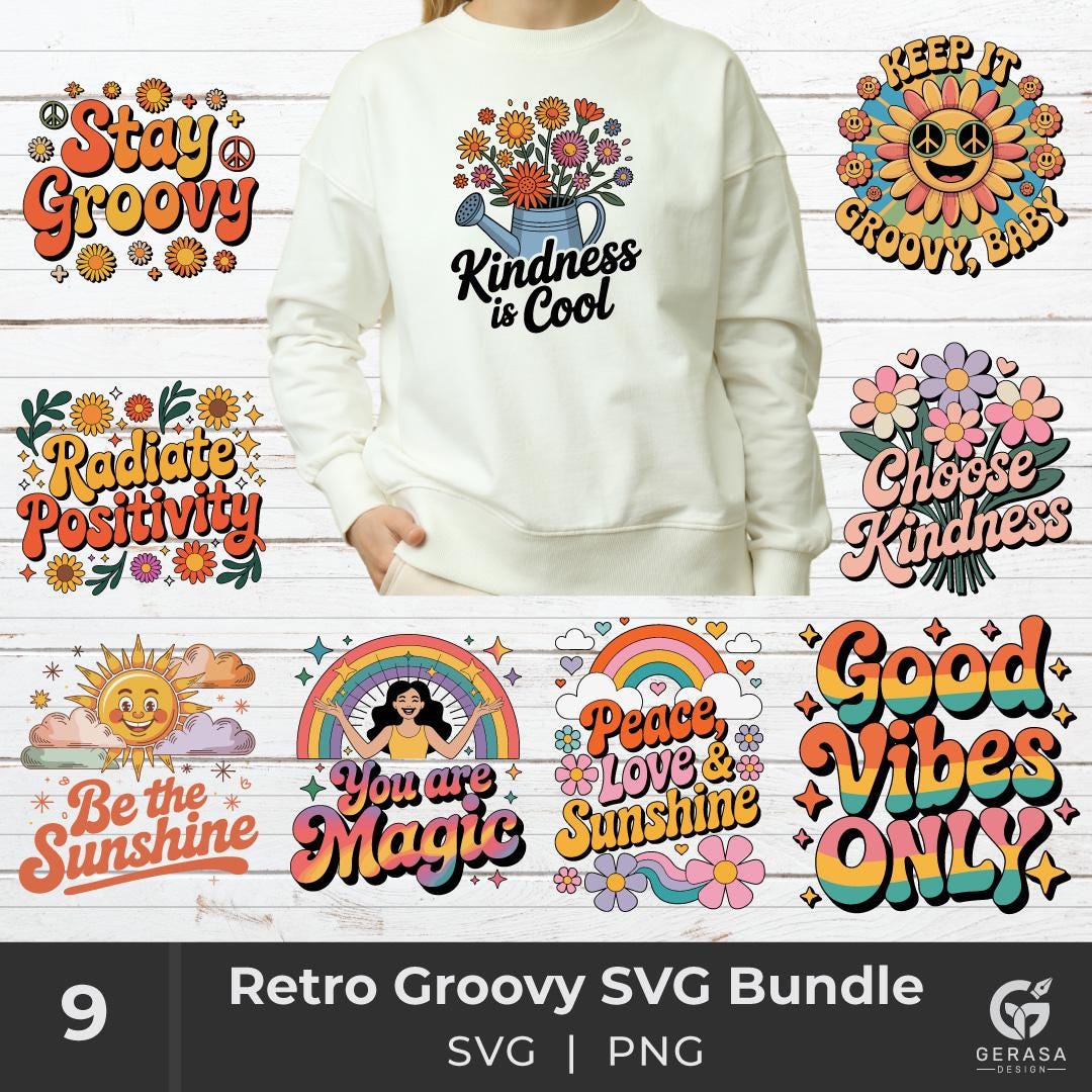 Retro Groovy SVG Bundle | Good Vibes Svg Quotes | 70s Aesthetic Svg ...