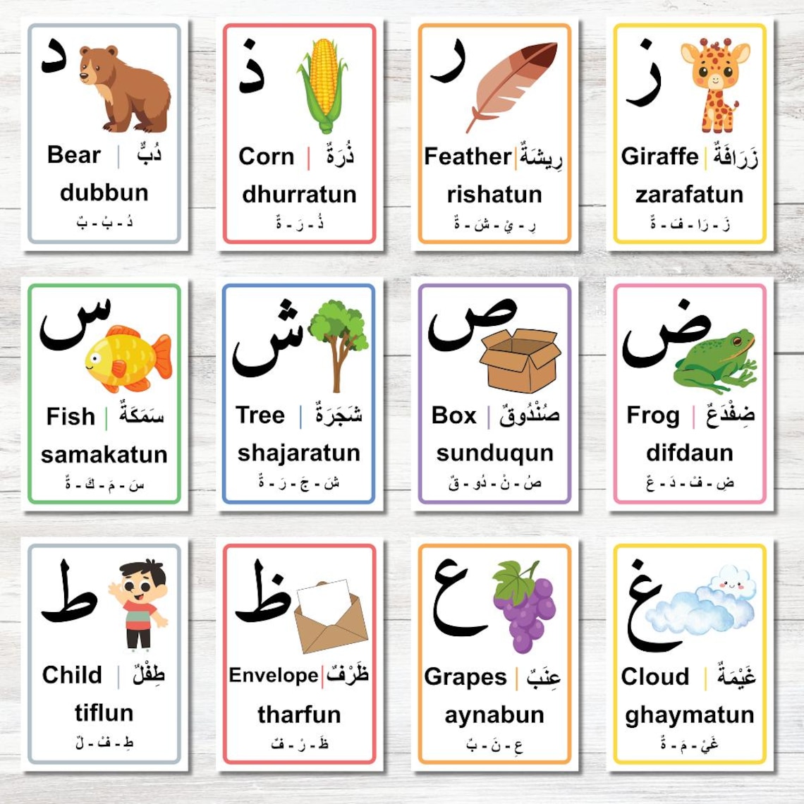 Printable Arabic-english Flashcards for Kids | Alphabet With Pictures ...