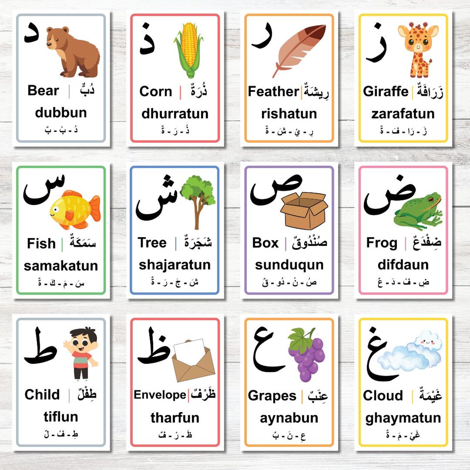 Printable Arabic-english Flashcards for Kids | Alphabet With Pictures ...