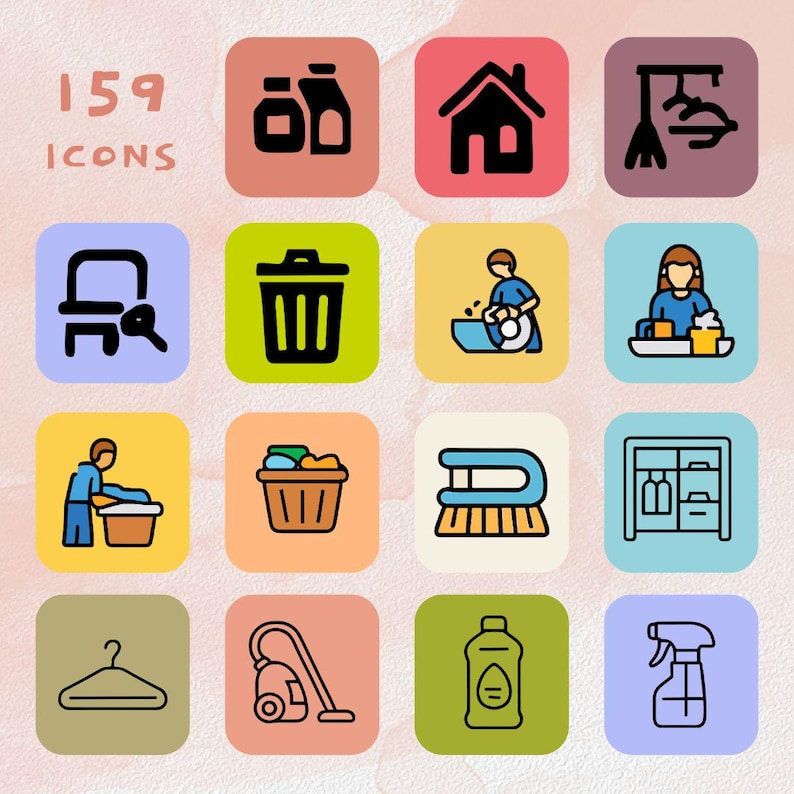 Home Cleaning Icons SVG Bundle: Laundry, Organizing (digital Download ...