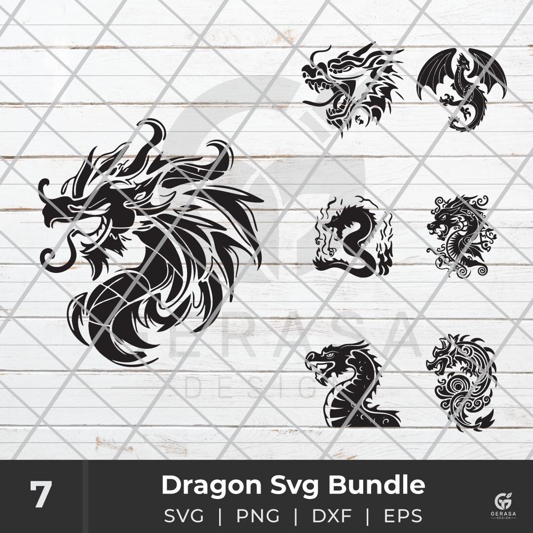 Dragon SVG Bundle, Cut Files for Dragons, Dragon Head Clipart, Animal ...
