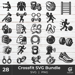 Crossfit SVG Bundle, Fitness Workout Icons, Gym Crossfit Elements for ...