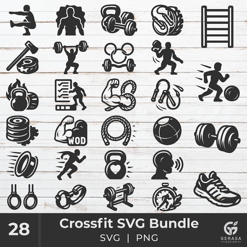 Crossfit Icon SVG Bundle: Gym Workout Elements (28 Files) - Etsy