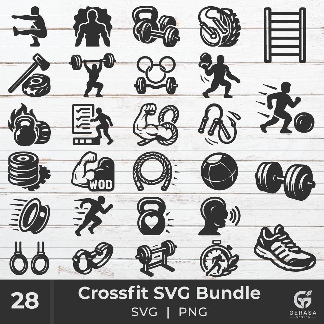Crossfit Icon SVG Bundle: Gym Workout Elements (28 Files) - Etsy
