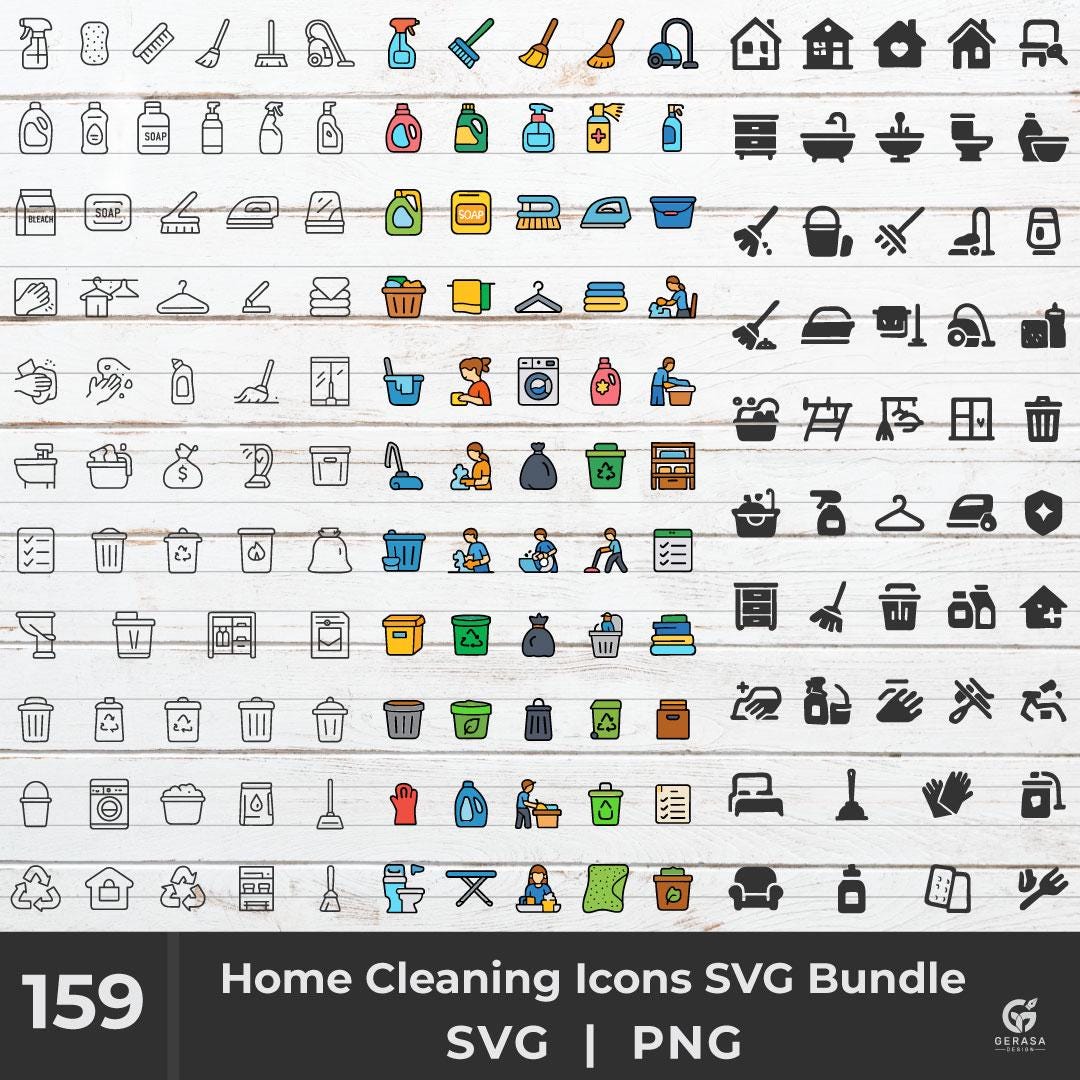 Home Cleaning Icons SVG Bundle: Laundry, Organizing (digital Download ...