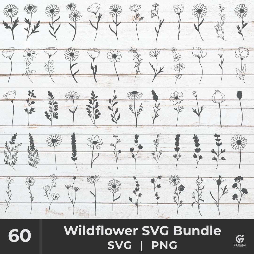 Wildflower SVG Bundle: Hand-drawn Floral Clipart (PNG, SVG) - Etsy