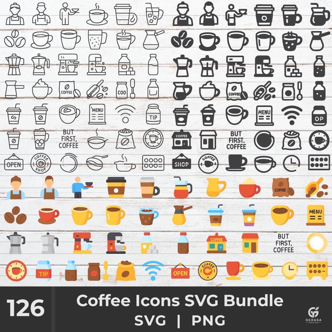 Coffee Icons SVG Bundle: Barista Cafe Tools, Cups (digital Download) - Etsy