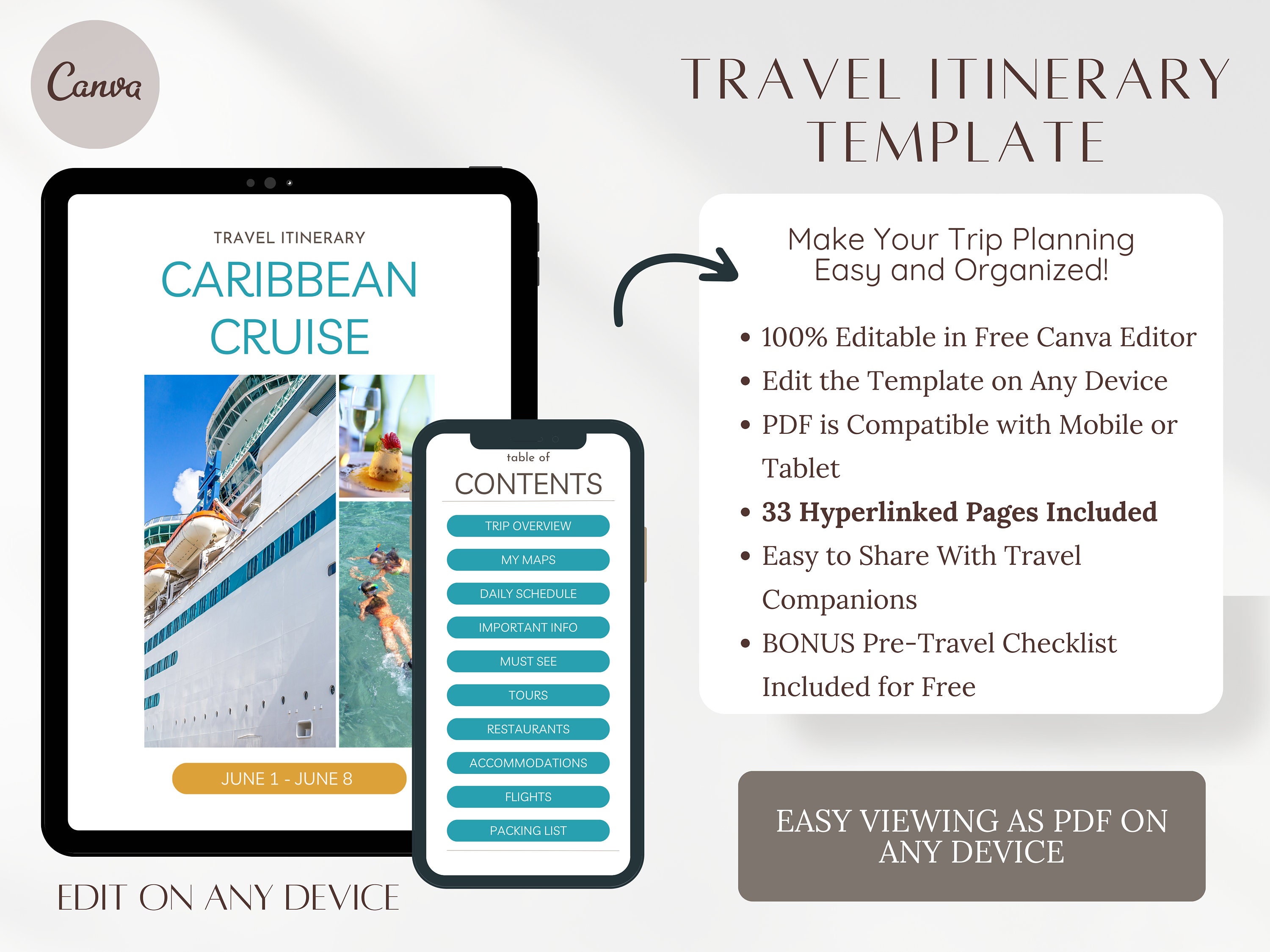 Caribbean Cruise Travel Itinerary Template: 33-page Canva Planner ...