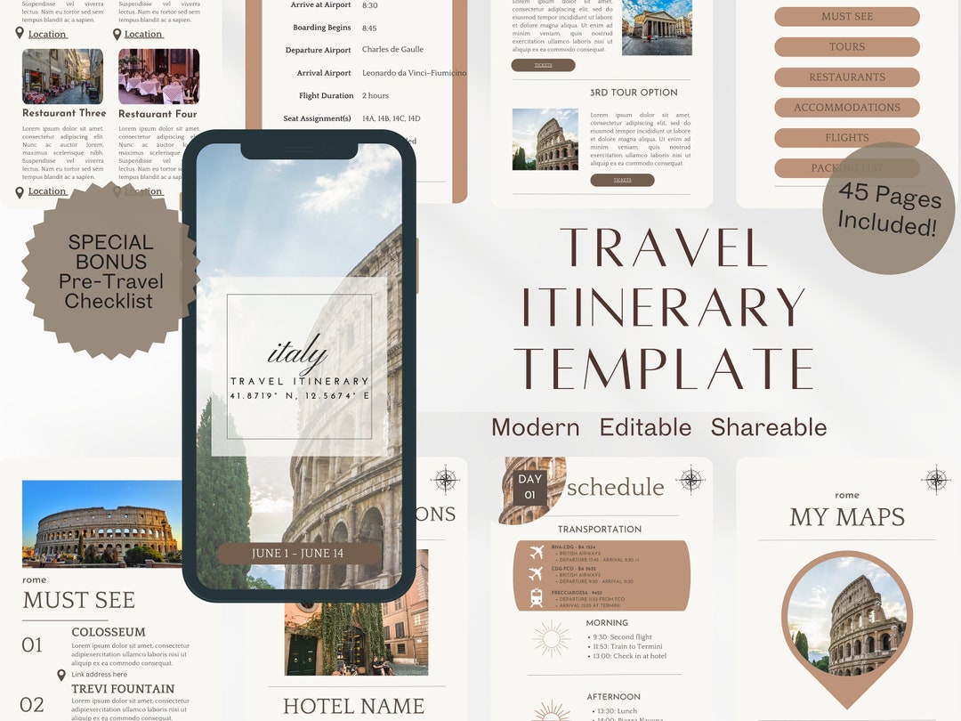 Italy | Travel Itinerary Template | Mobile Itinerary | Digital Travel ...