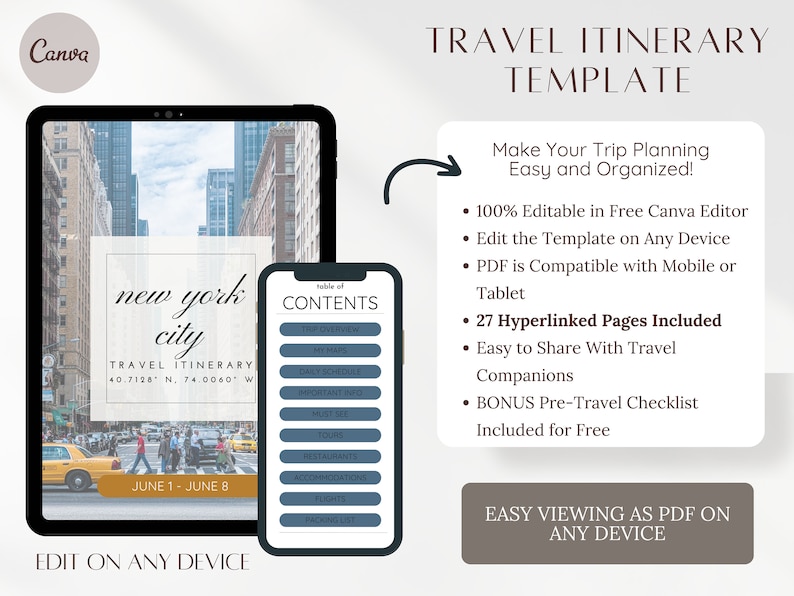 New York City Travel Itinerary Template: 27-page Canva Planner (digital ...