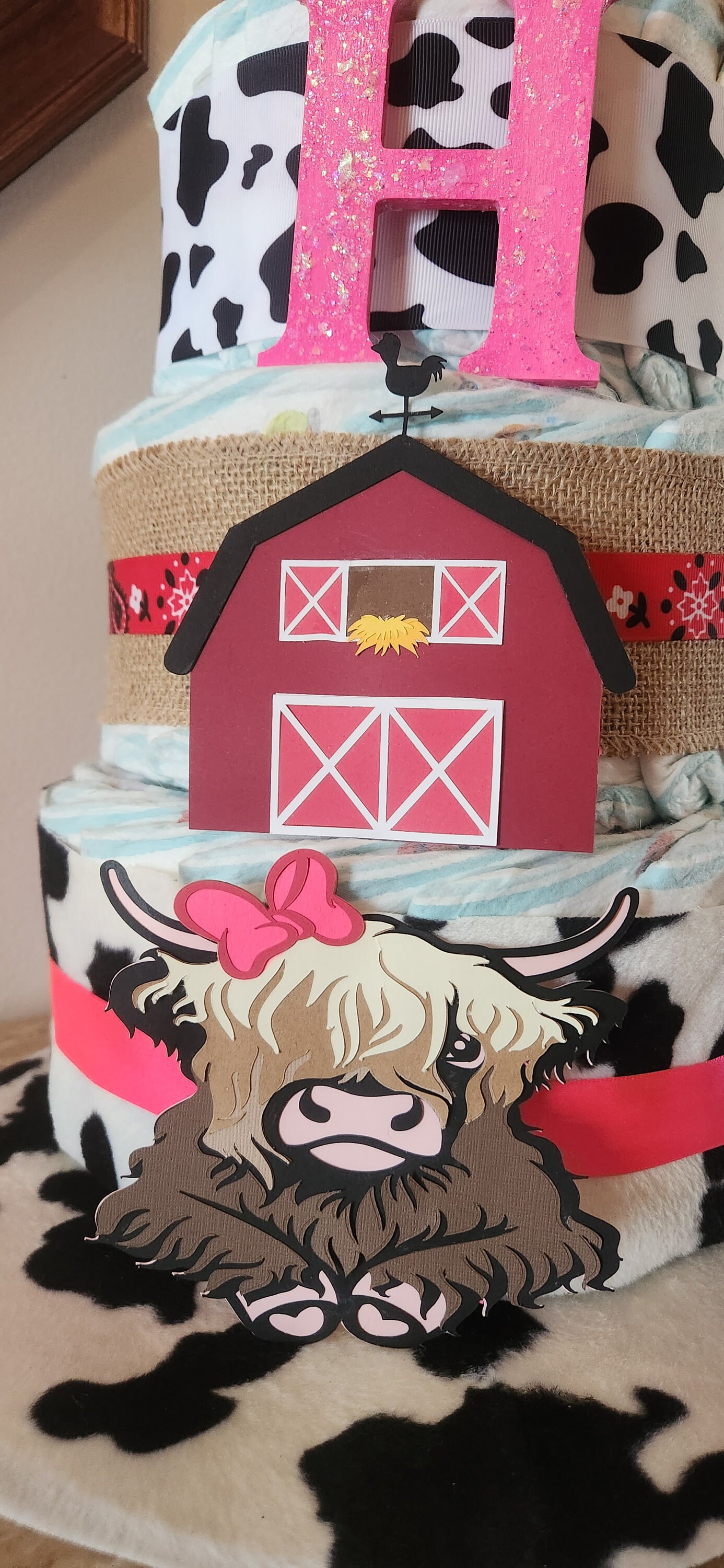 Highland Cow Themed Diaper Cake- the Highland Cow Has 8 Different ...