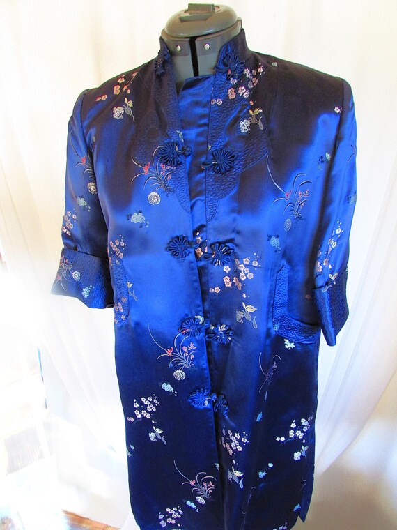 Vintage Chinese Satin Coat Royal Blue Evening Jacket … - Gem
