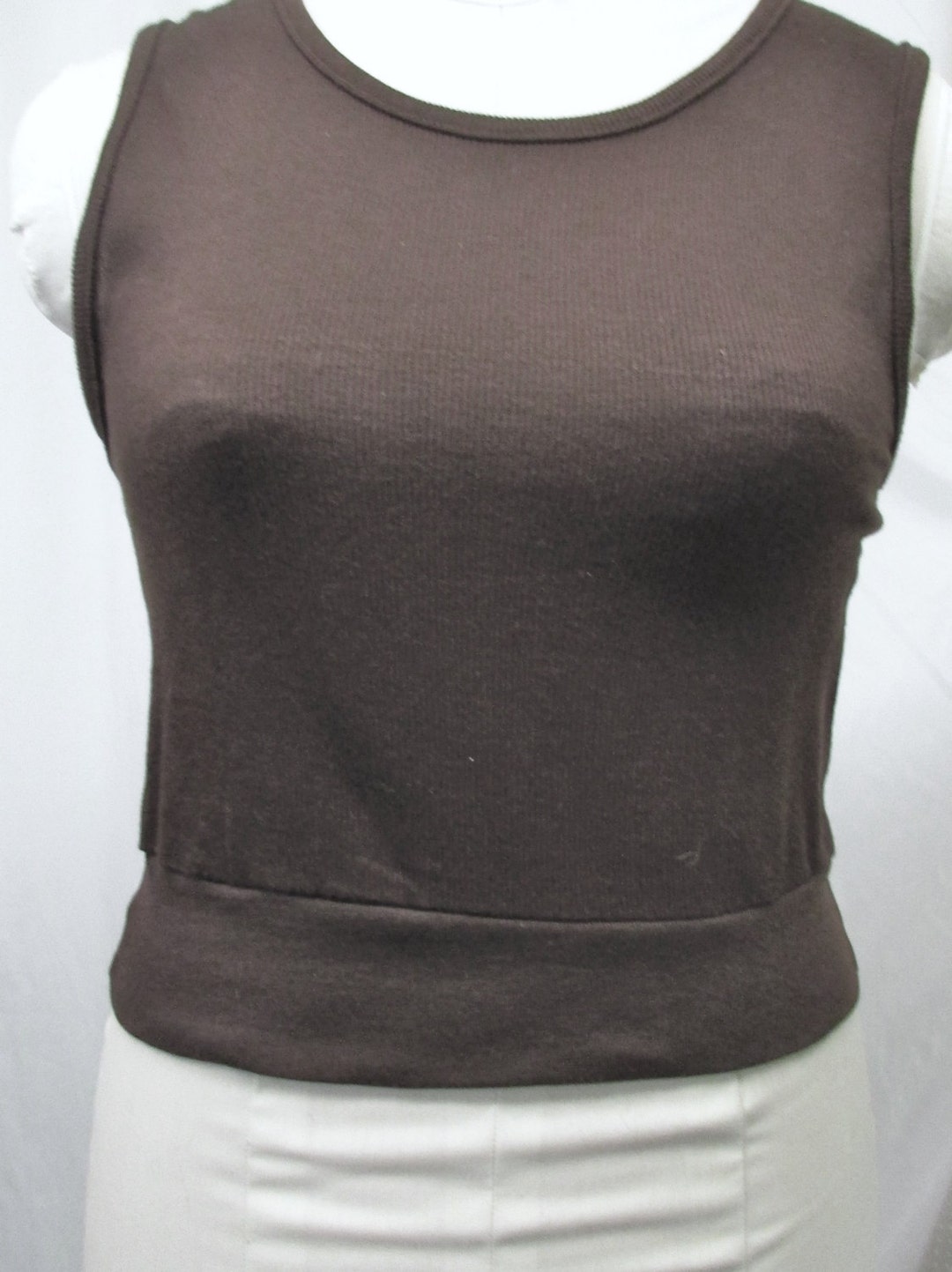 Vintage 1960's 70's Top Cotton Knit Shell Ribbed Sleevless Boat Neck ...