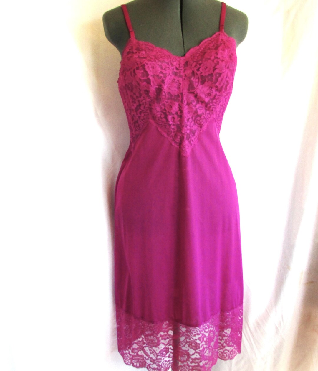 Vintage Lingerie 1960's Slip Magenta Full Slip Nylon & Lace scroll Down ...