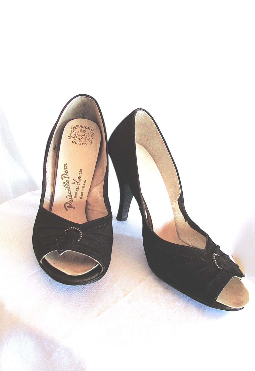 Vintage 1950's Shoes Brown Suede Peep Toe High Heels Priscilla Dean by ...