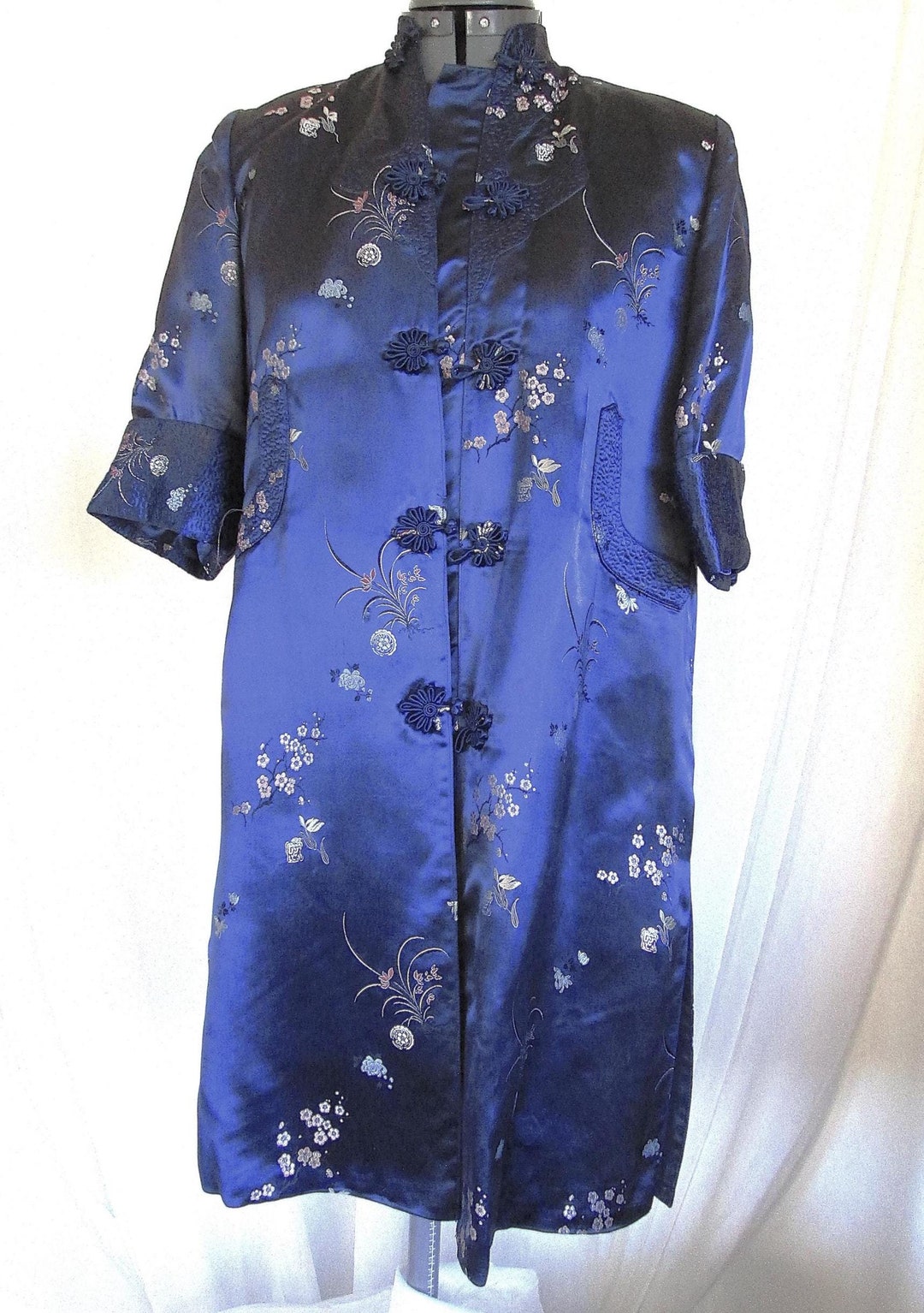 Vintage Chinese Satin Coat Royal Blue Evening Jacket **scroll Down for ...